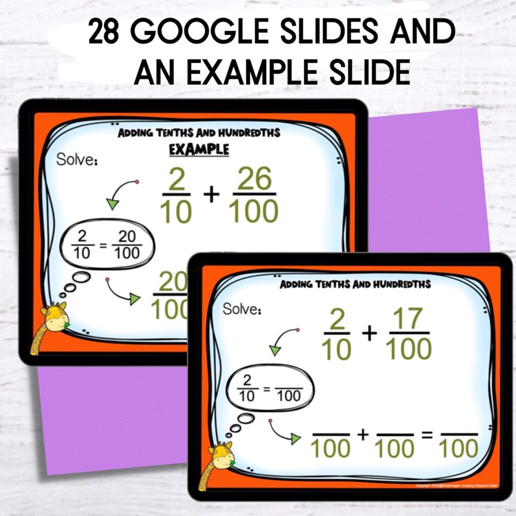 Adding Tenths and Hundredths Fractions Google Slides and Worksheets ...