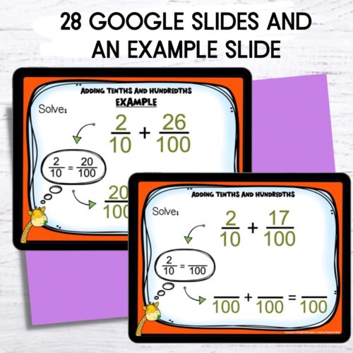 Adding Tenths and Hundredths Fractions Google Slides and Worksheets ...
