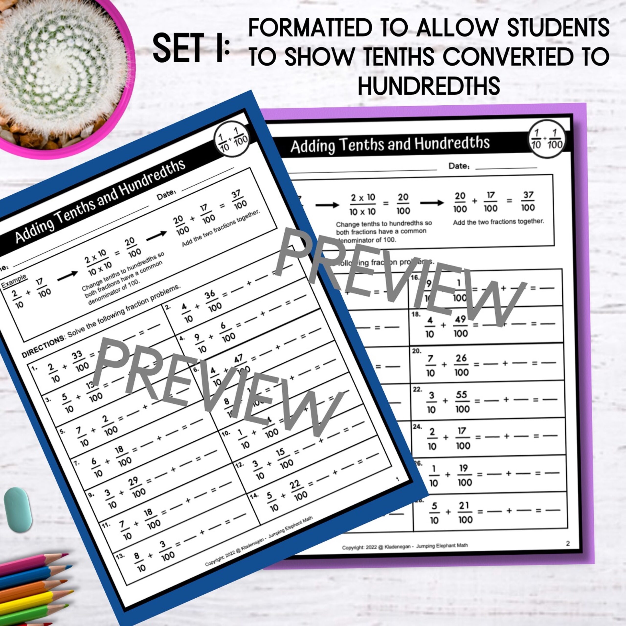Adding Tenths and Hundredths Fractions Google Slides and Worksheets ...