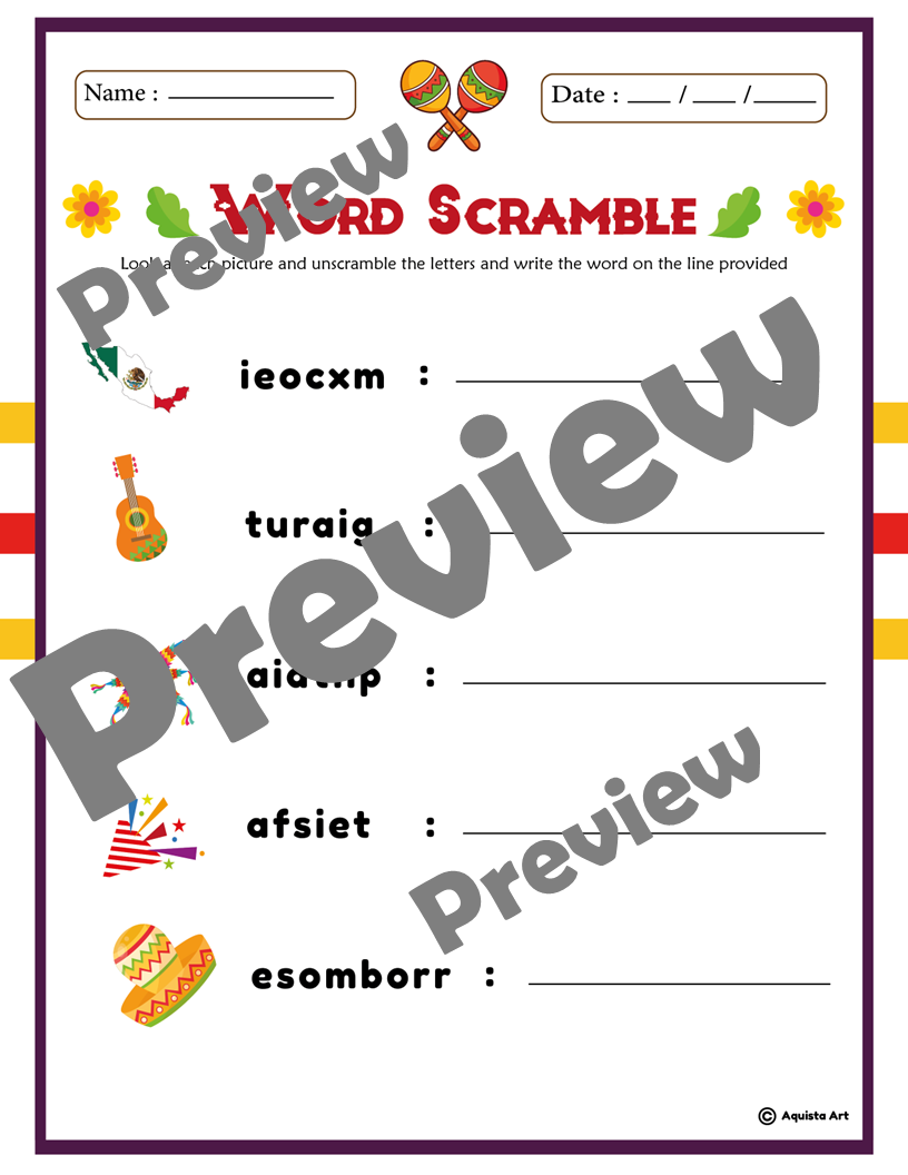 Cinco de Mayo Word Scramble Challenge : Fun and Engaging Vocabulary ...
