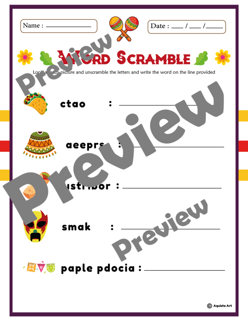 Cinco de Mayo Word Scramble Challenge : Fun and Engaging Vocabulary ...