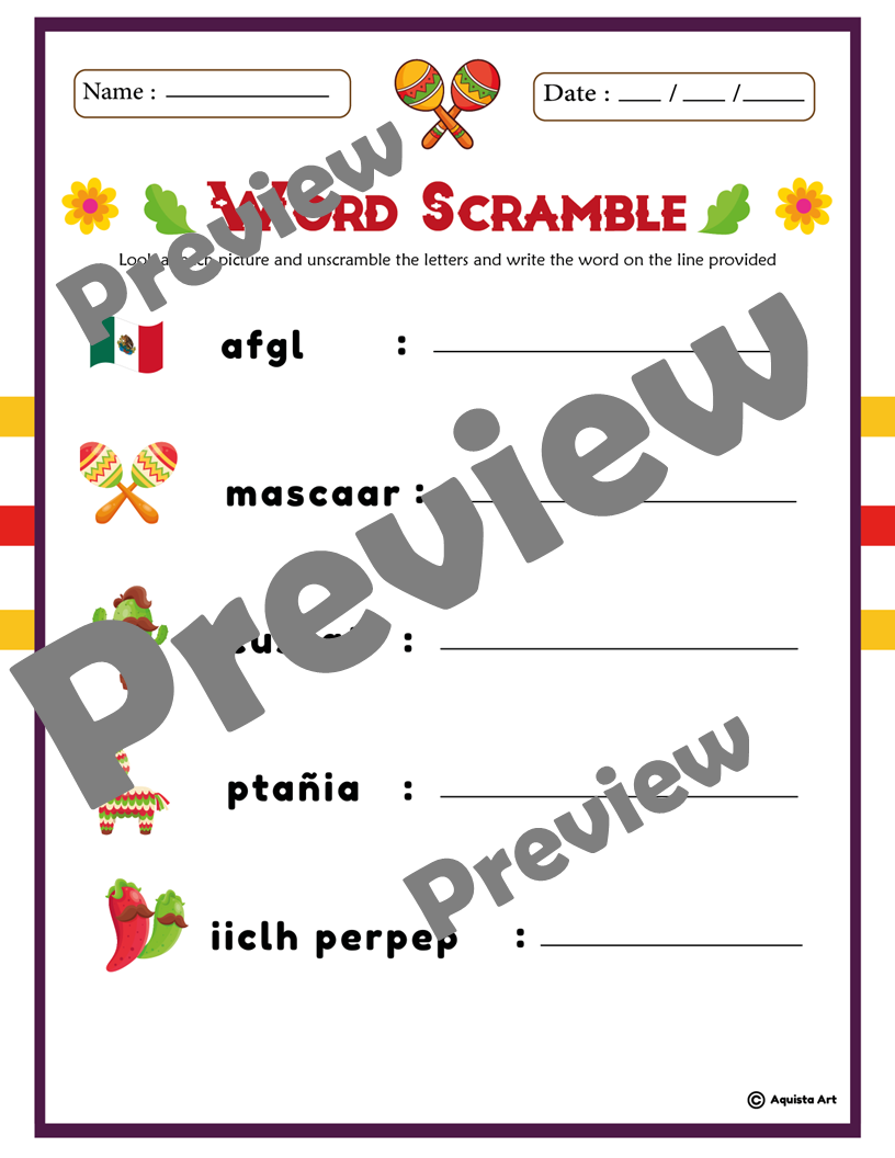Cinco de Mayo Word Scramble Challenge : Fun and Engaging Vocabulary ...
