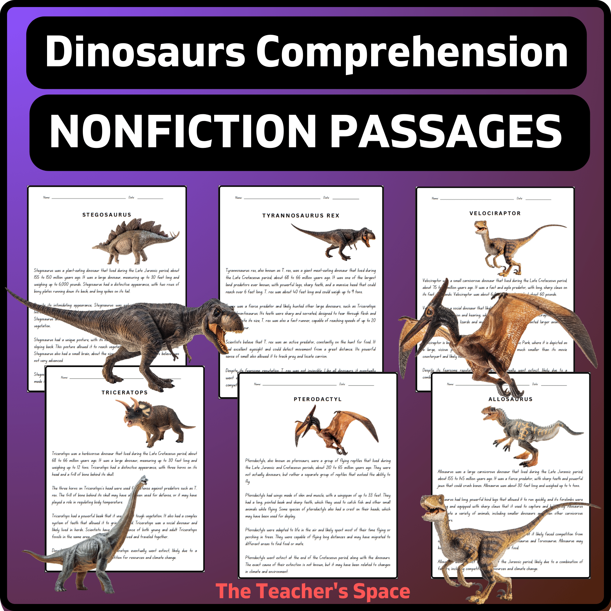 Dinosaur Activities Nonfiction Reading Comprehension Passages | Made By ...