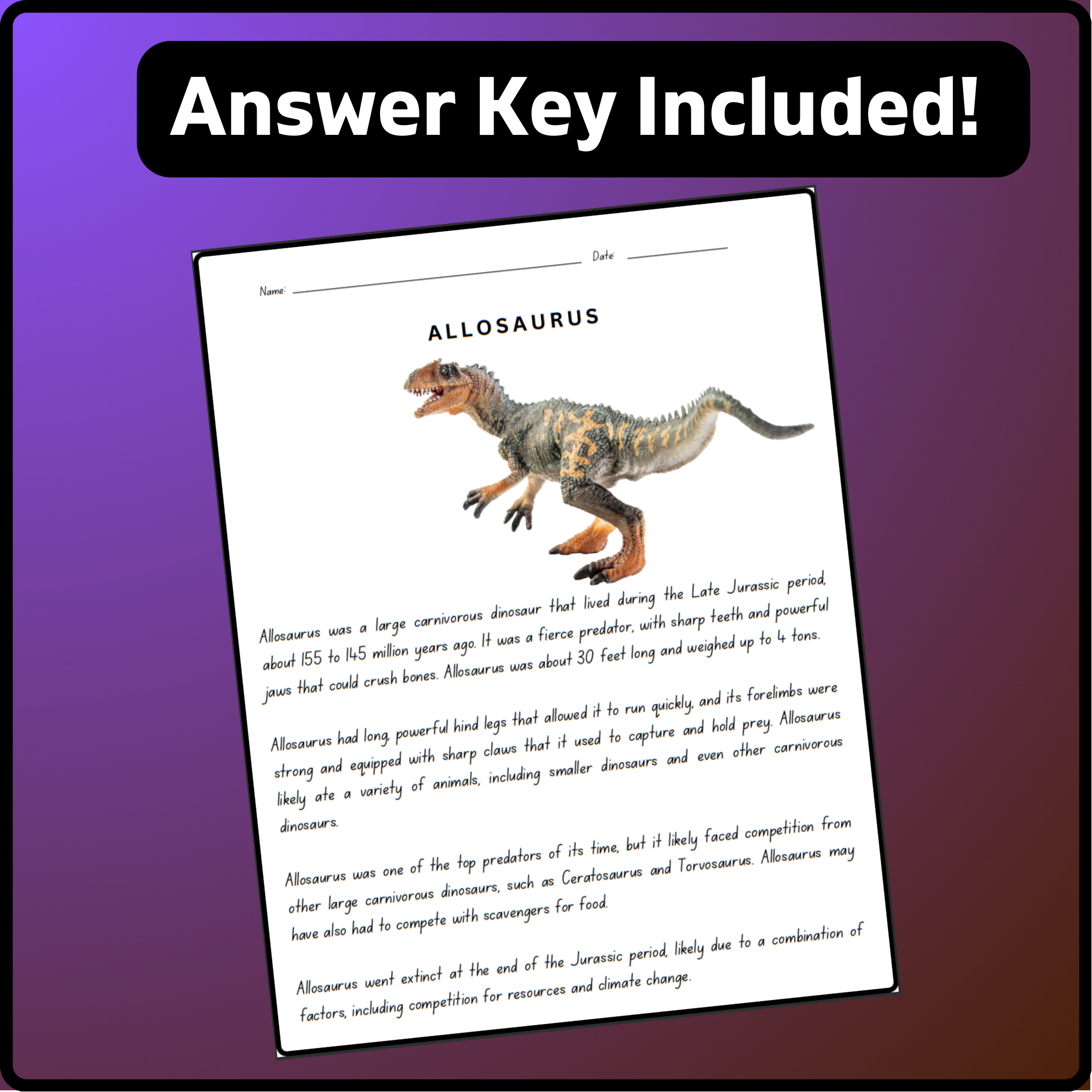 Dinosaur Activities Nonfiction Reading Comprehension Passages | Made By ...