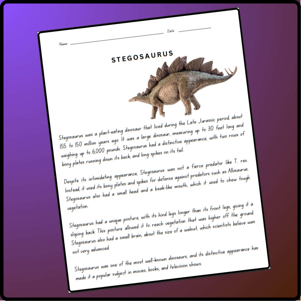 Dinosaur Activities Nonfiction Reading Comprehension Passages | Made By ...