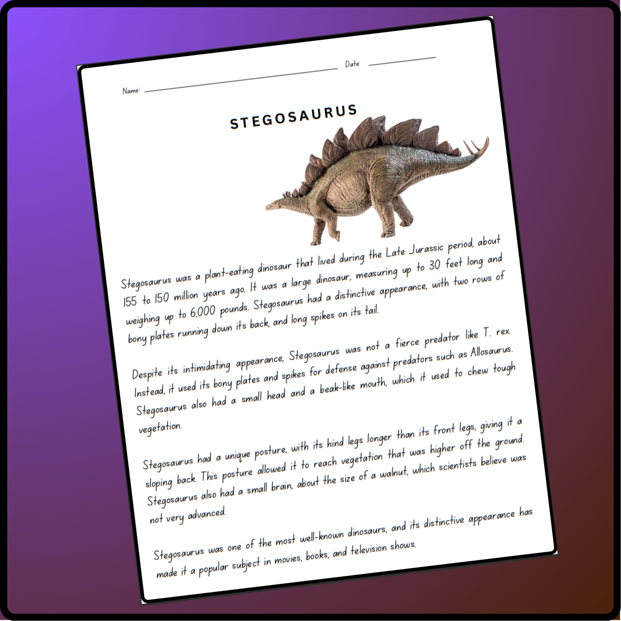 Dinosaur Activities Nonfiction Reading Comprehension Passages | Made By ...