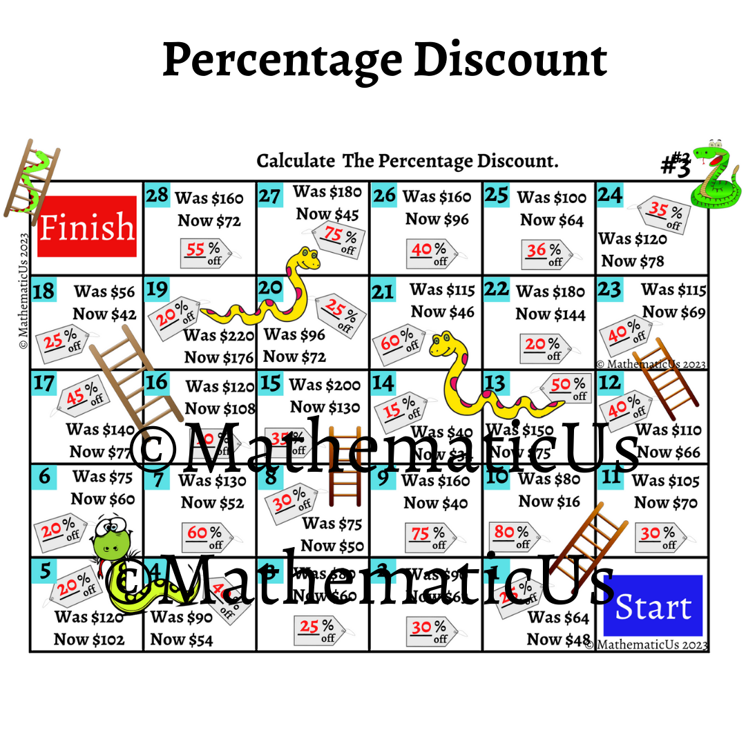 Percentage Discount #2 Snakes and Ladders Dice Game | Made By Teachers