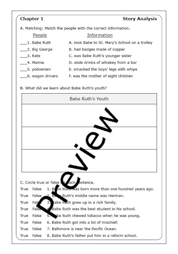 Joan Holub "Who Was Babe Ruth?" worksheets | Made By Teachers