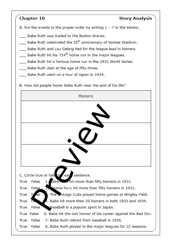 Joan Holub "Who Was Babe Ruth?" worksheets | Made By Teachers