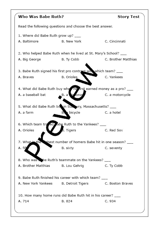 Joan Holub "Who Was Babe Ruth?" worksheets | Made By Teachers
