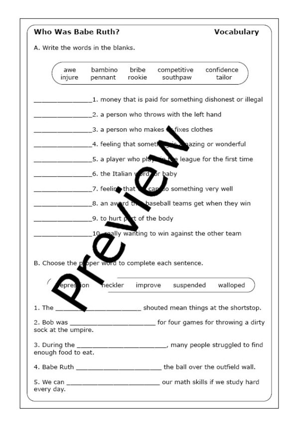 Joan Holub "Who Was Babe Ruth?" worksheets | Made By Teachers