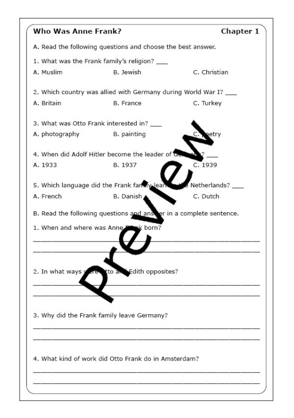 Ann Abramson "Who Was Anne Frank?" worksheets | Made By Teachers