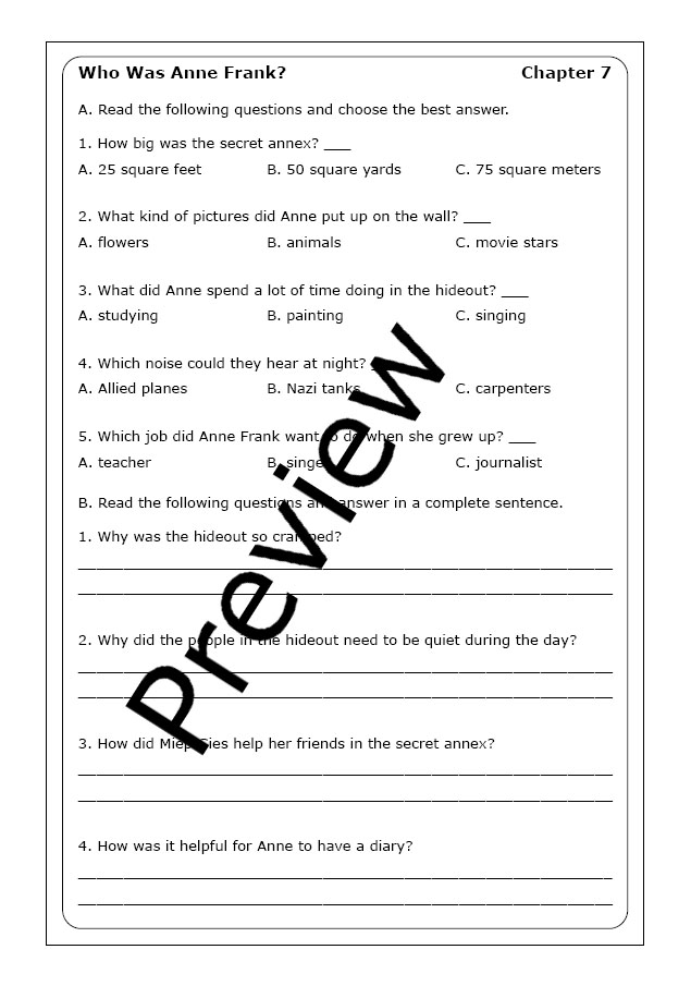 Ann Abramson "Who Was Anne Frank?" worksheets | Made By Teachers