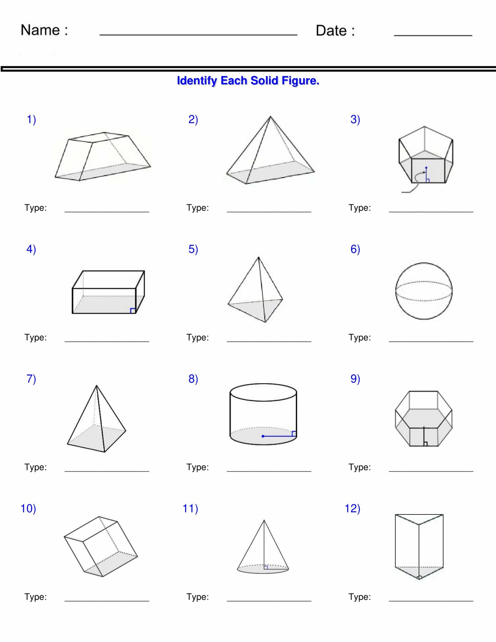 Surface Area & Volume - Identify Solid Figures Worksheets | Made By ...