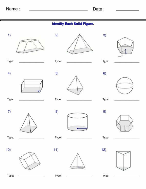 Surface Area & Volume - Identify Solid Figures Worksheets | Made By ...