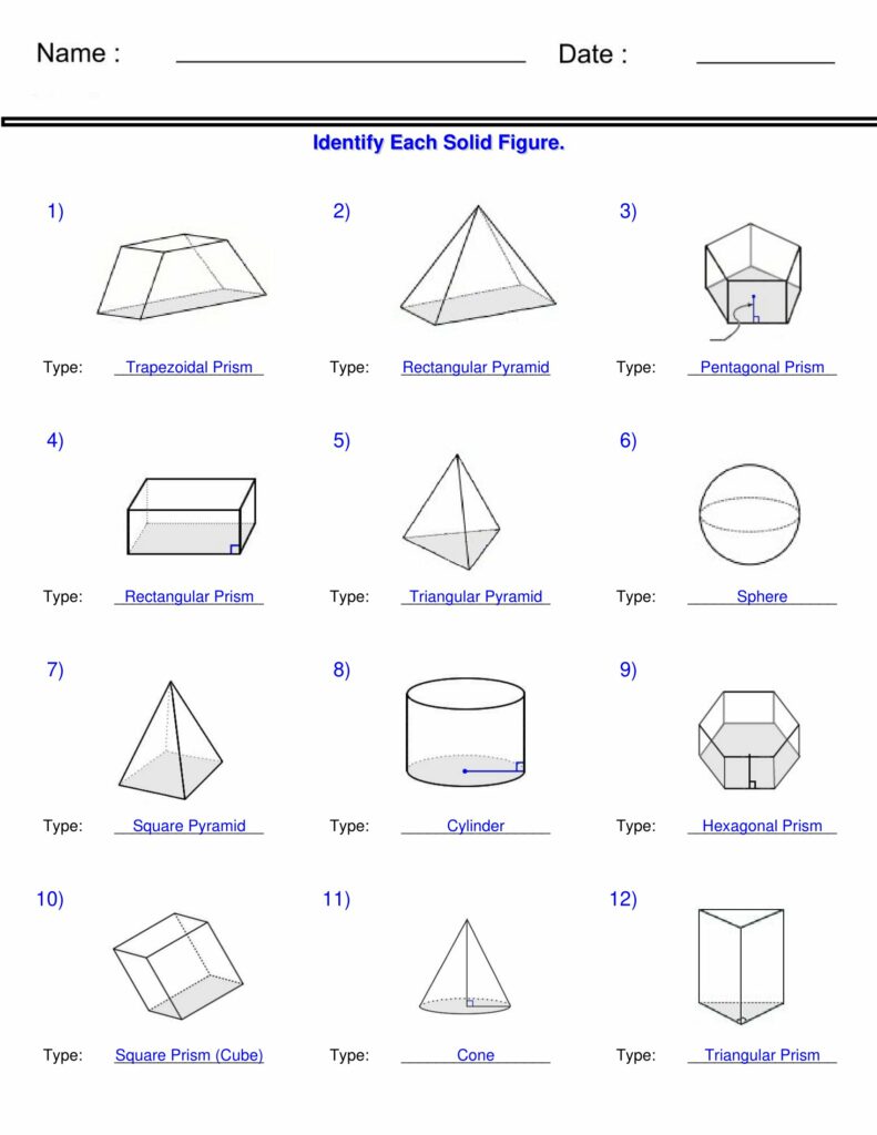 Surface Area & Volume - Identify Solid Figures Worksheets | Made By ...