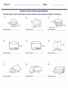 Surface Area and Volume - Prisms and Cylinders Surface Area Worksheets ...