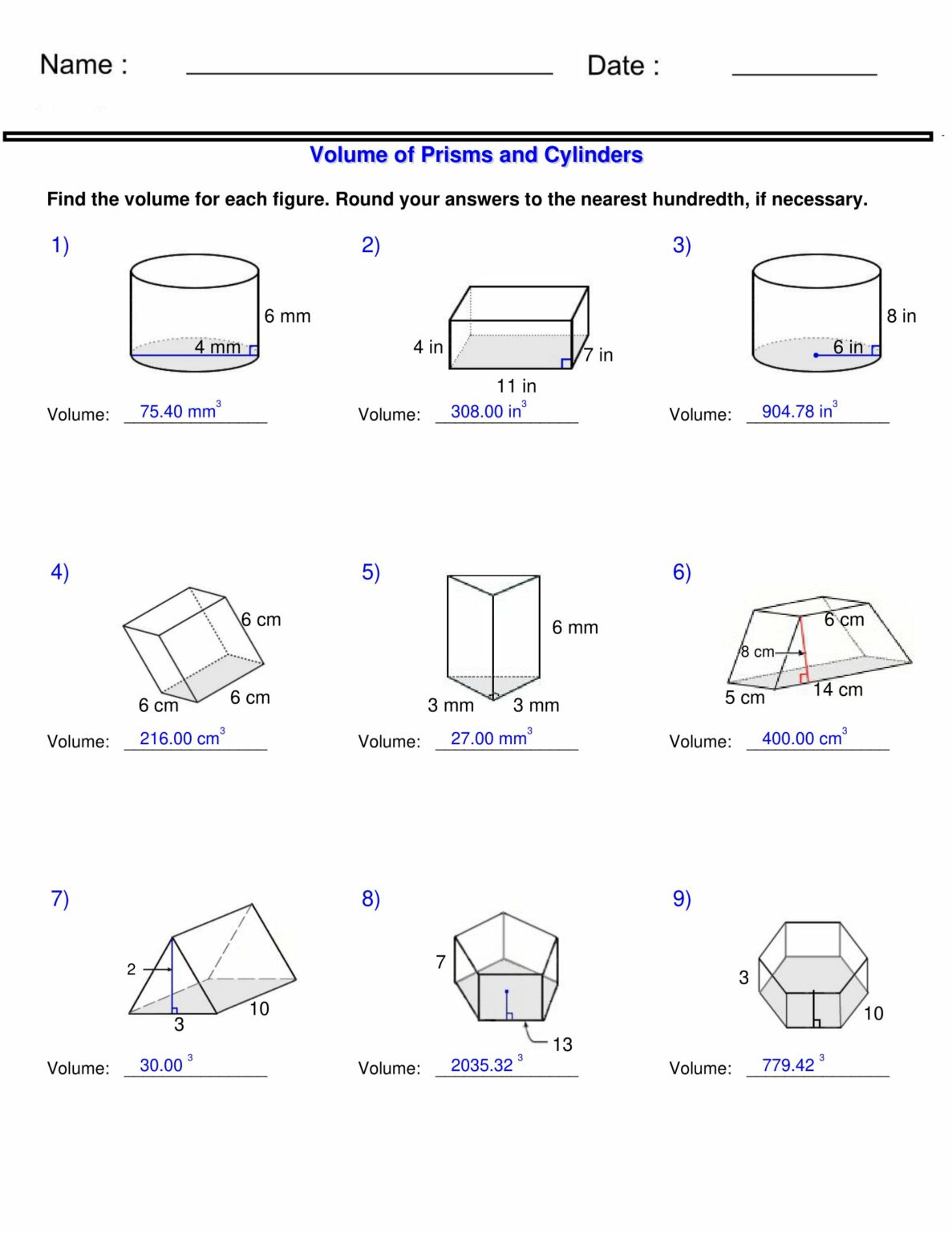 Surface Area and Volume - Prisms and Cylinders Volume Worksheets | Made ...
