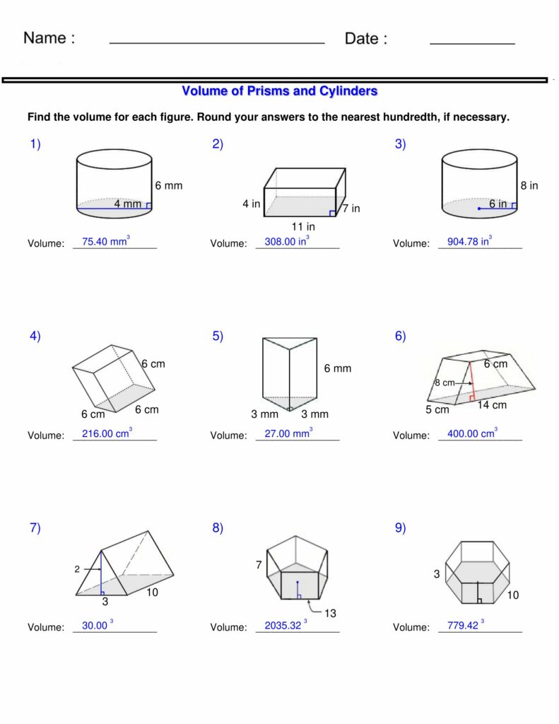 Surface Area and Volume - Prisms and Cylinders Volume Worksheets | Made ...