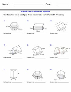 Surface Area and Volume - Prisms and Pyramids Surface Area Worksheets ...