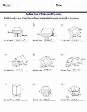 Surface Area and Volume - Prisms and Pyramids Surface Area Worksheets ...