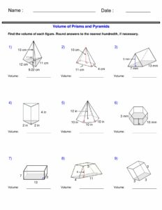 Surface Area and Volume - Prisms and Pyramids Volume Worksheets | Made ...