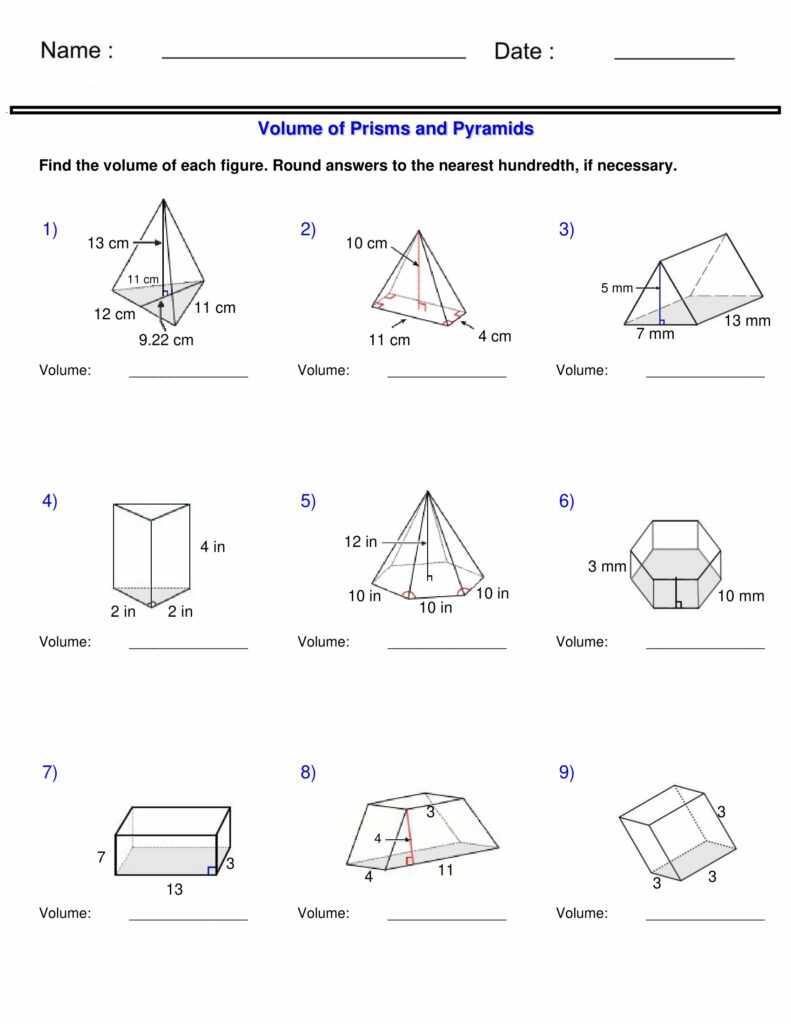 Surface Area and Volume - Prisms and Pyramids Volume Worksheets | Made ...