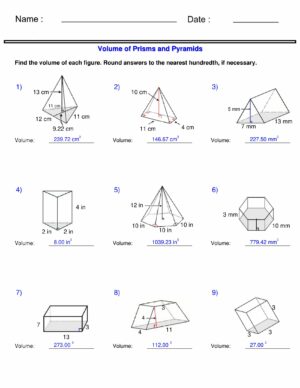 Surface Area and Volume - Prisms and Pyramids Volume Worksheets | Made ...