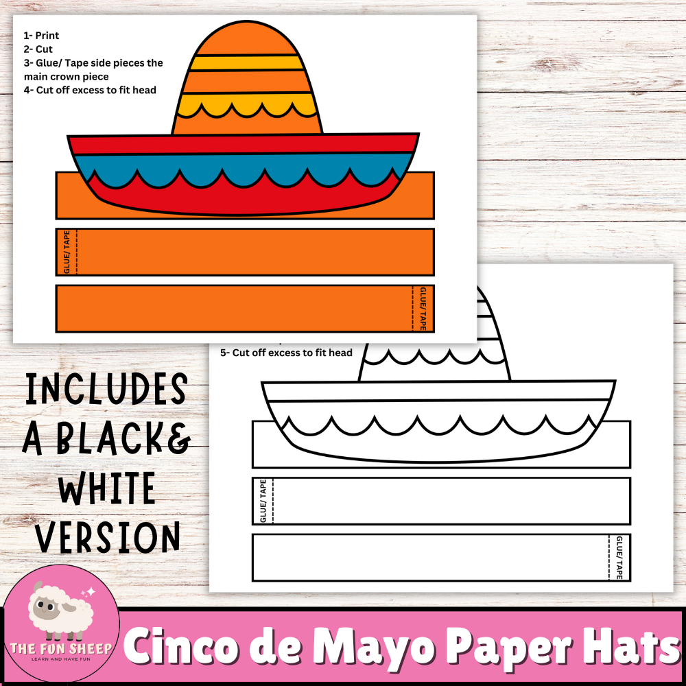 Cinco de Mayo Paper Hats | Fiesta Sombrero Headbands Coloring Activity ...