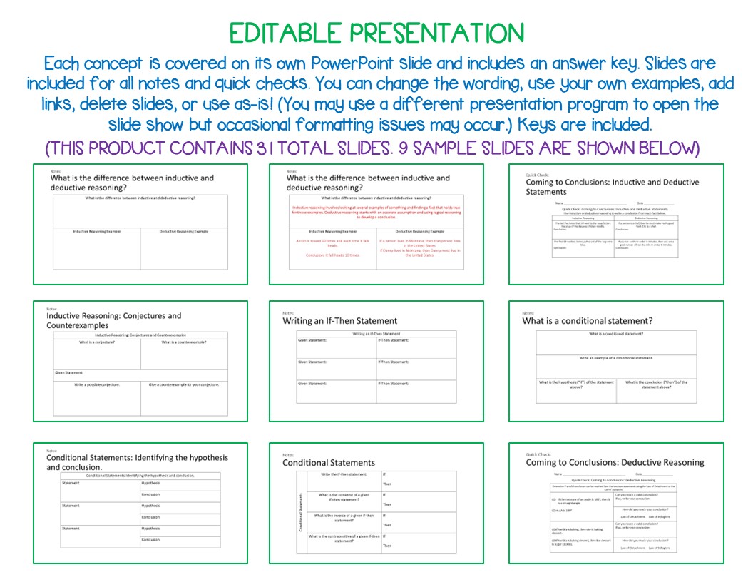 Inductive and Deductive Reasoning- Guided Notes, Presentation and INB ...