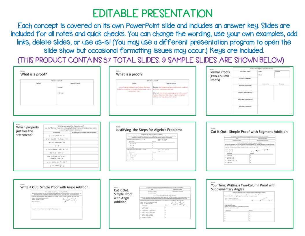 Introduction to Geometric Proofs - Guided Notes, Presentation, and INB ...