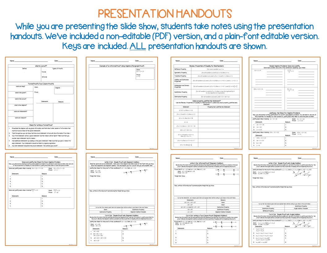 Introduction to Geometric Proofs - Guided Notes, Presentation, and INB ...