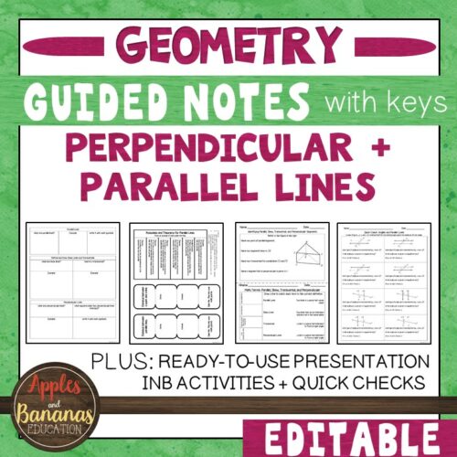 Perpendicular and Parallel Lines - Guided Notes, Presentation and INB ...