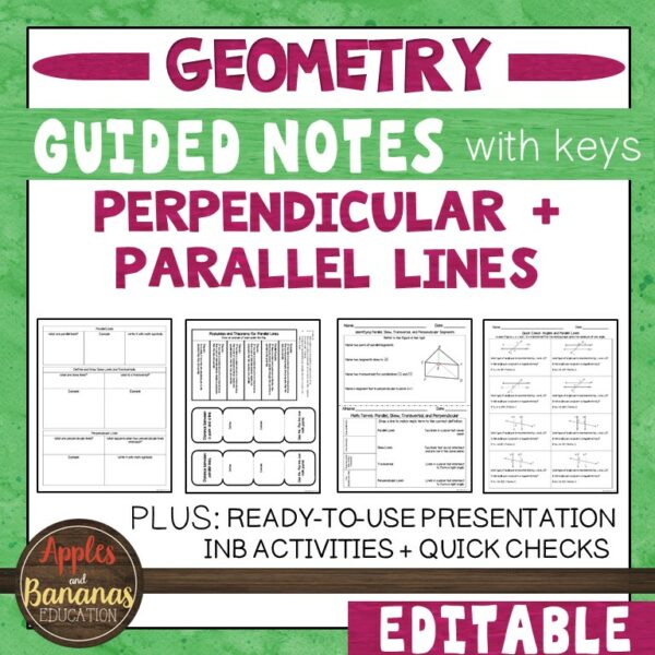 Perpendicular and Parallel Lines - Guided Notes, Presentation and INB ...