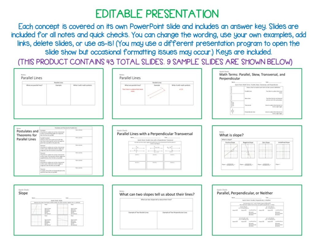 Perpendicular and Parallel Lines - Guided Notes, Presentation and INB ...