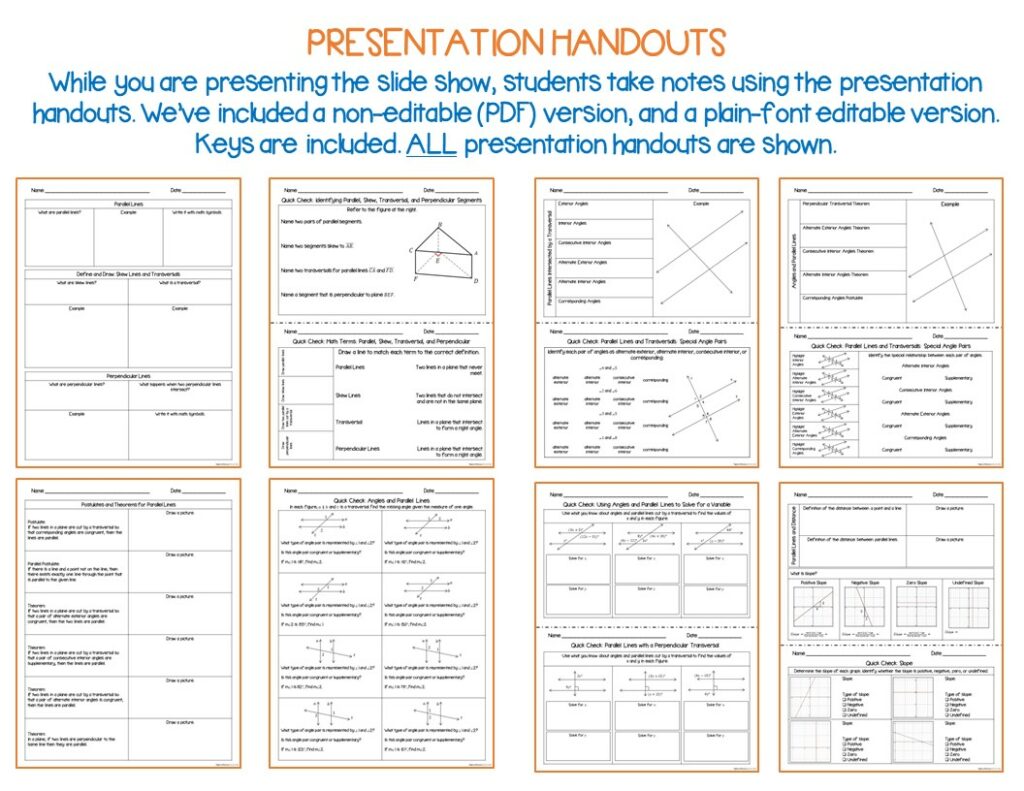 Perpendicular and Parallel Lines - Guided Notes, Presentation and INB ...