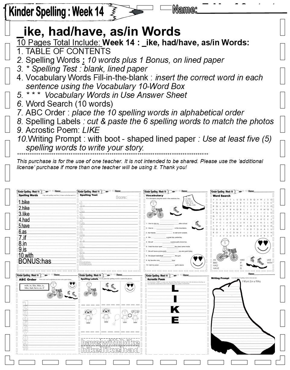 Kindergarten Spelling Worksheets Curriculum Week 14 | Made By Teachers