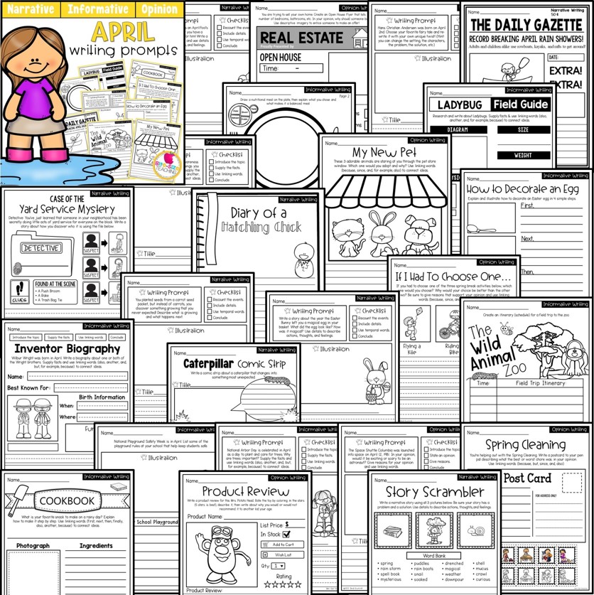April Writing Prompts | Real-World and Draw & Write Formats | PDF ...