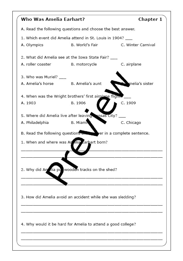 Kate Boehm Jerome "Who Was Amelia Earhart?" worksheets | Made By Teachers