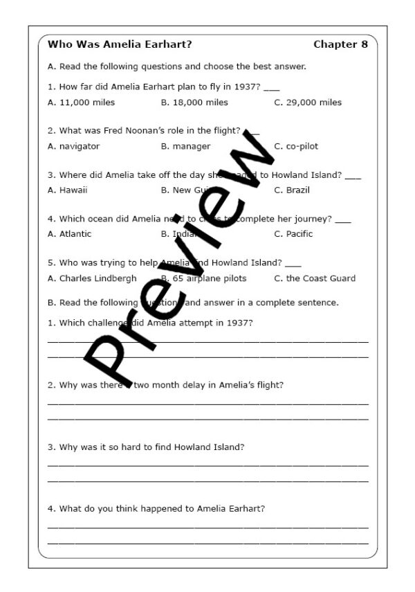 Kate Boehm Jerome "Who Was Amelia Earhart?" worksheets | Made By Teachers