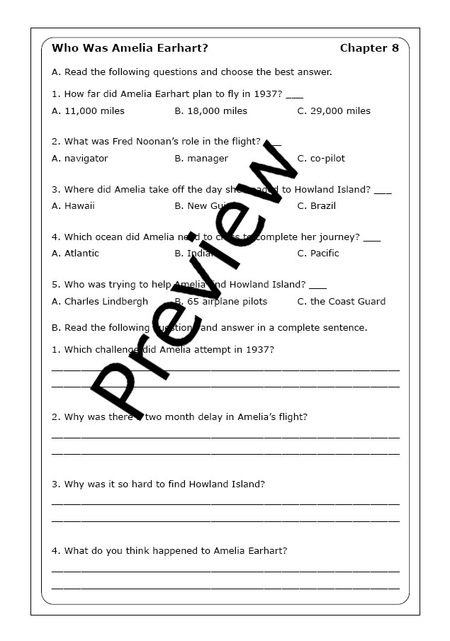 Kate Boehm Jerome "Who Was Amelia Earhart?" worksheets | Made By Teachers