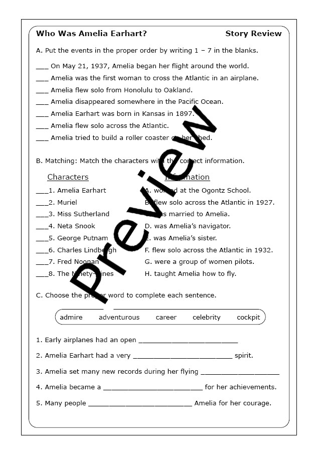 Kate Boehm Jerome "Who Was Amelia Earhart?" worksheets | Made By Teachers