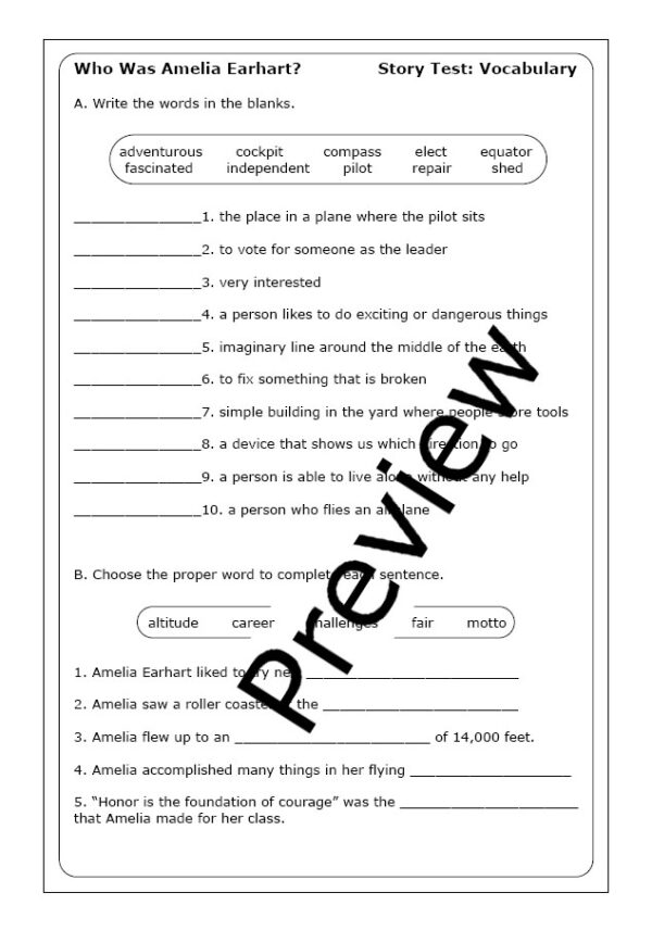Kate Boehm Jerome "Who Was Amelia Earhart?" worksheets | Made By Teachers