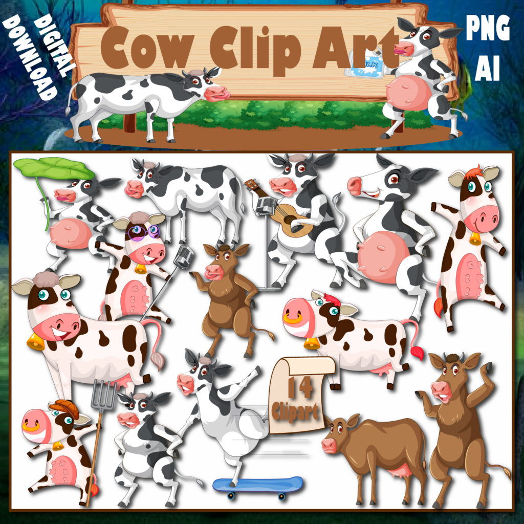 Cow clipart, Cute Cow Clipart, Animal clipart, Baby Cow, Moo Clipart ...