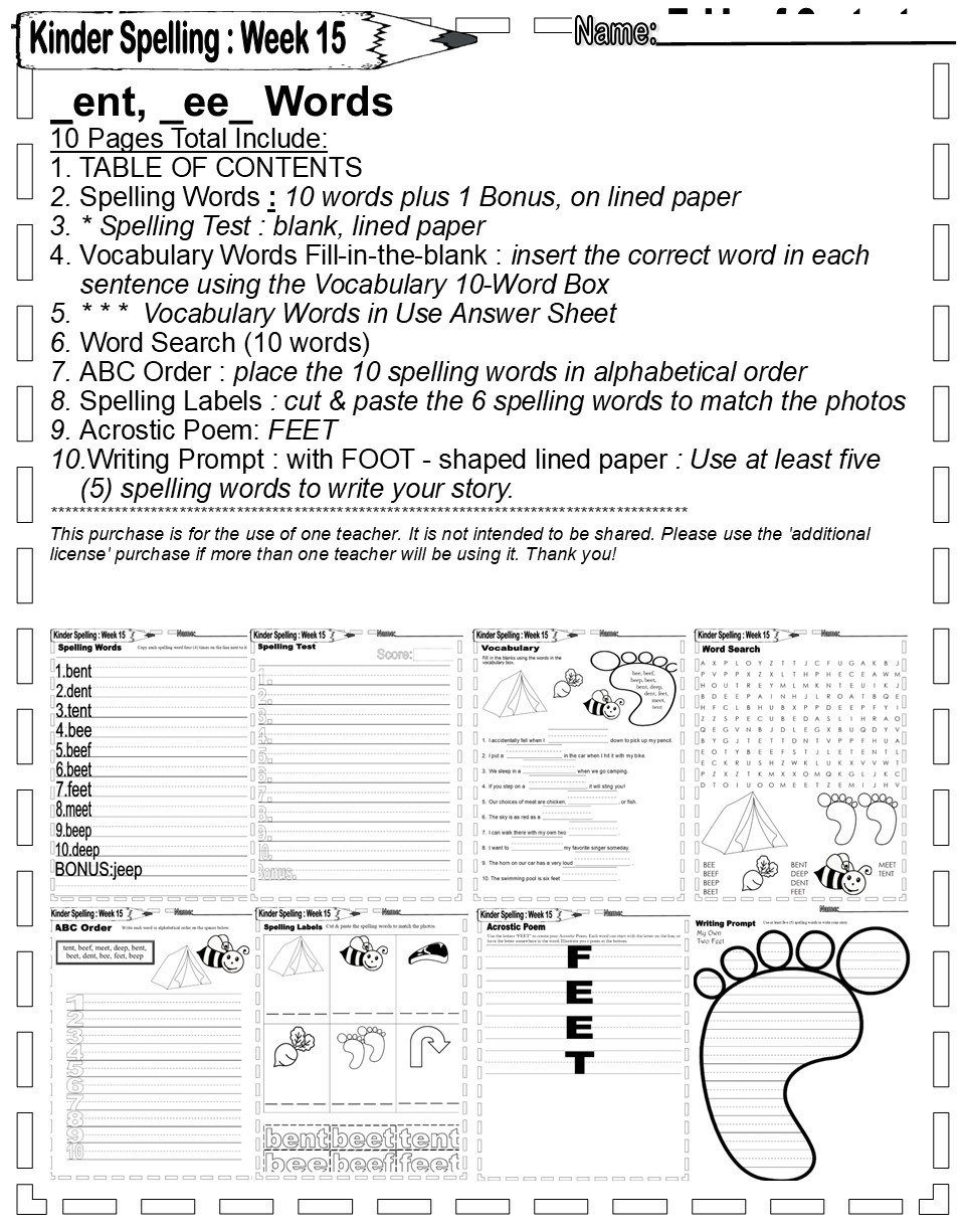 Kindergarten Spelling Worksheets Curriculum Week 15 | Made By Teachers