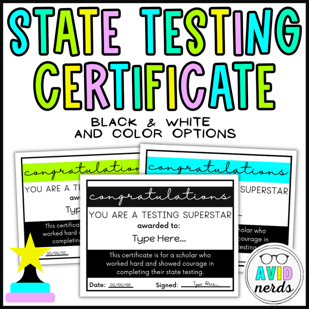 State Testing Certificate - Black & White and Color | Made By Teachers