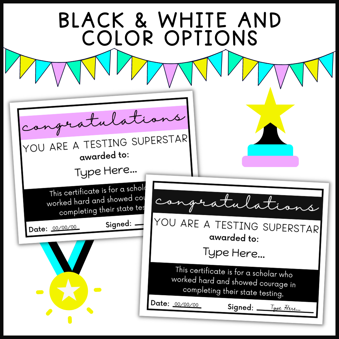 State Testing Certificate - Black & White and Color | Made By Teachers