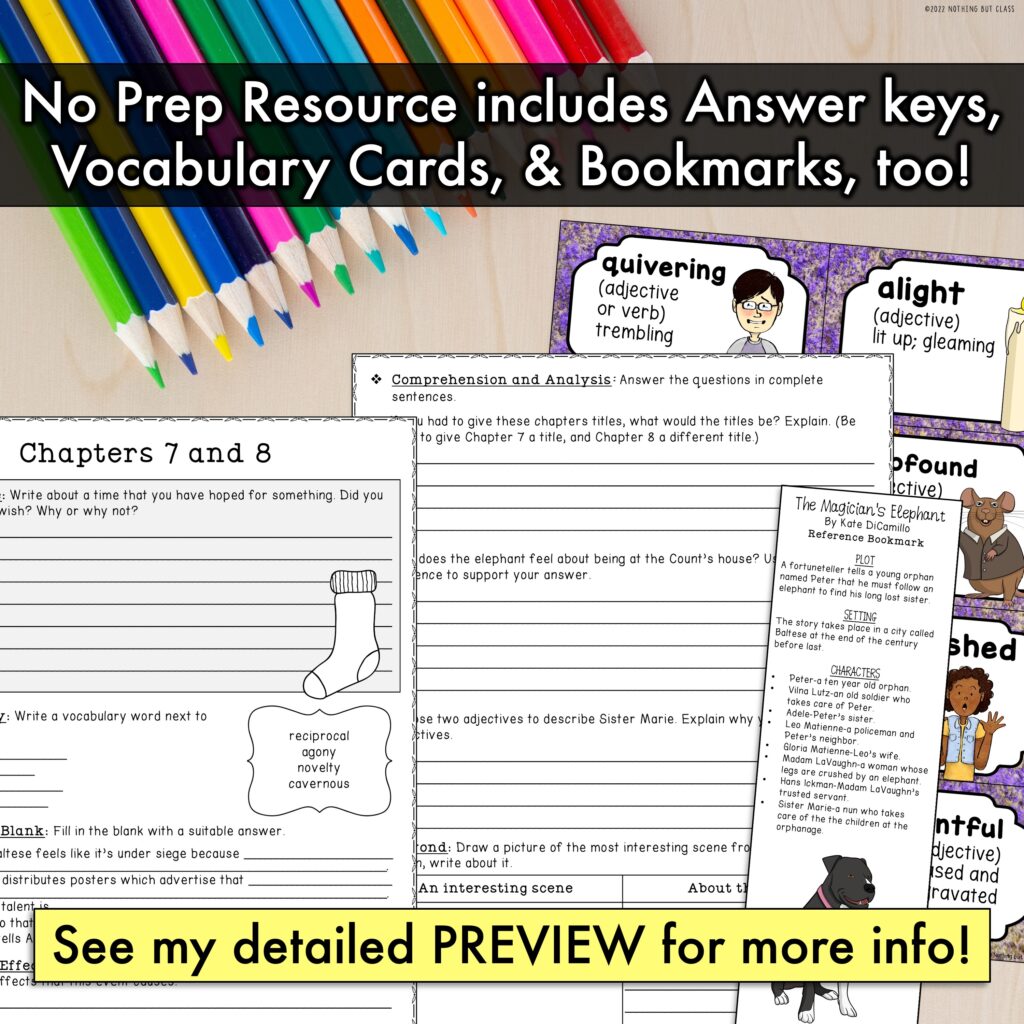 The Magician's Elephant Comprehension and Vocabulary Pack | Made By ...