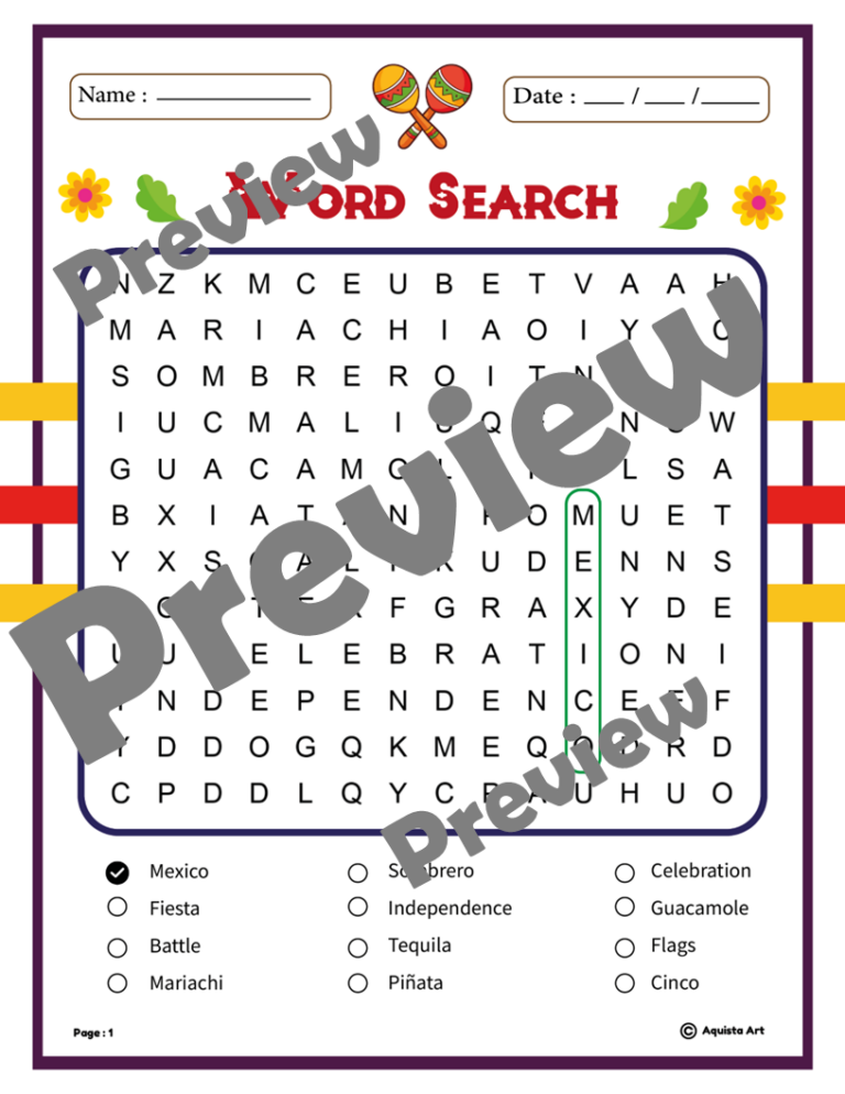 Cinco de Mayo Word Search | Made By Teachers