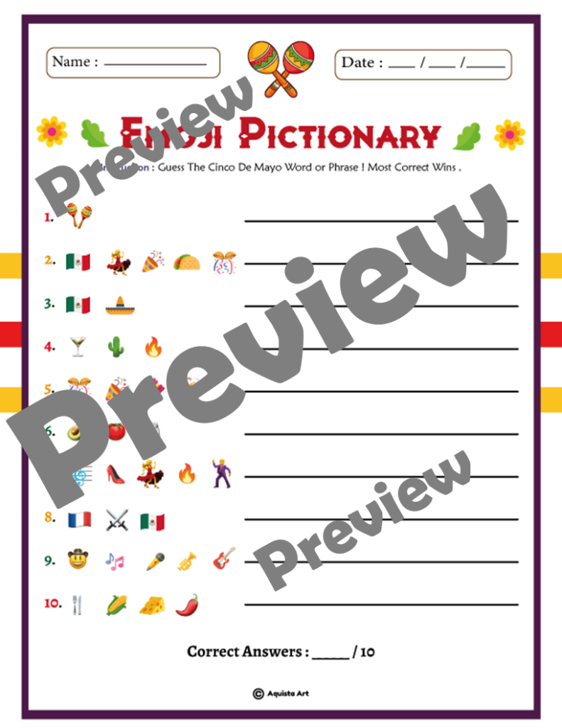 Cinco De Mayo Emoji Pictionary Game | Made By Teachers